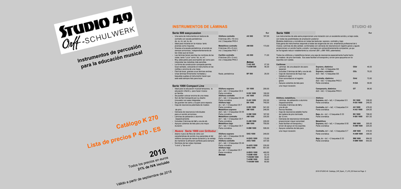 Pricelists Orff Schulwerk Instruments